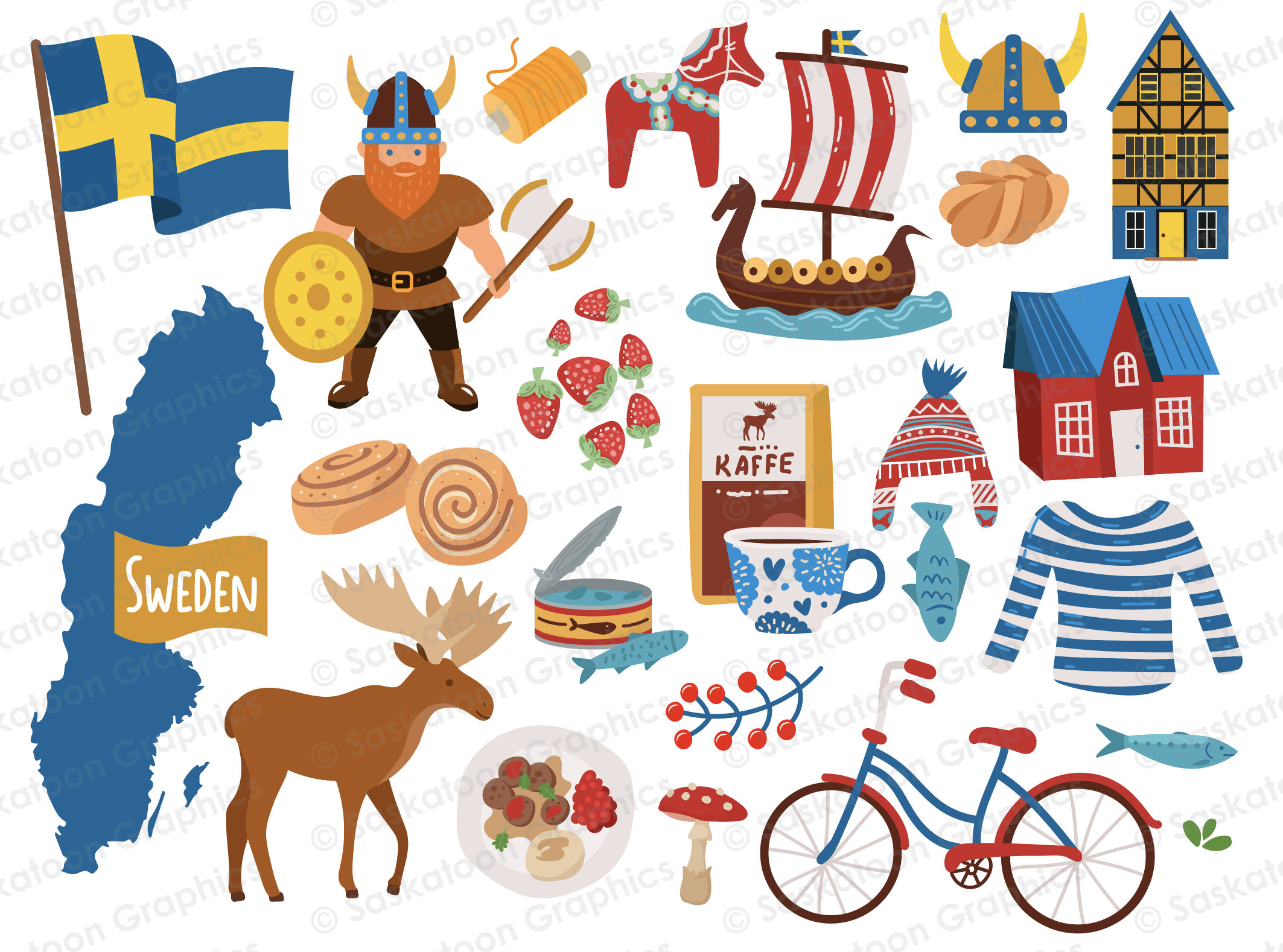 Sweden Travel Clip Art Swedish Flag European Continent - Etsy
