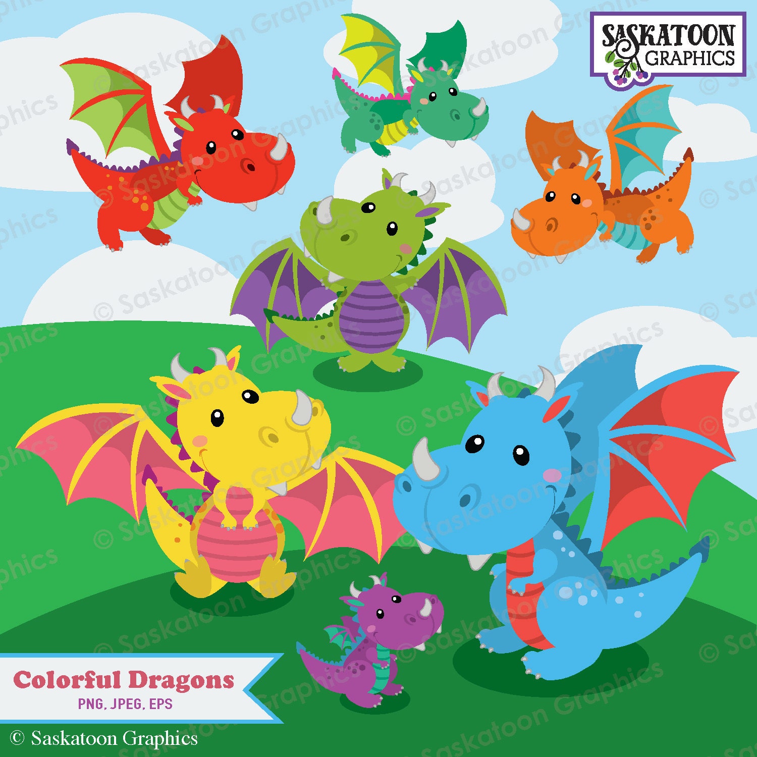 Cute Baby Dragon Clip Art - Instant Download File - Digital Graphics ...