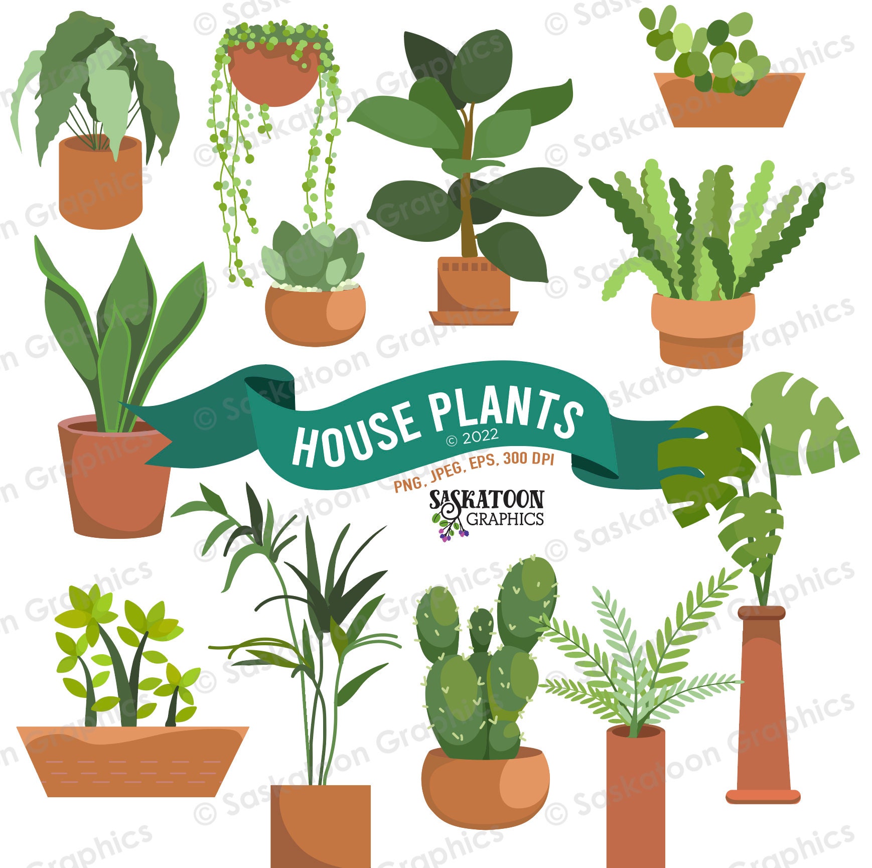 House Plants Clip Art Instant Download File Digital Graphics Product ...