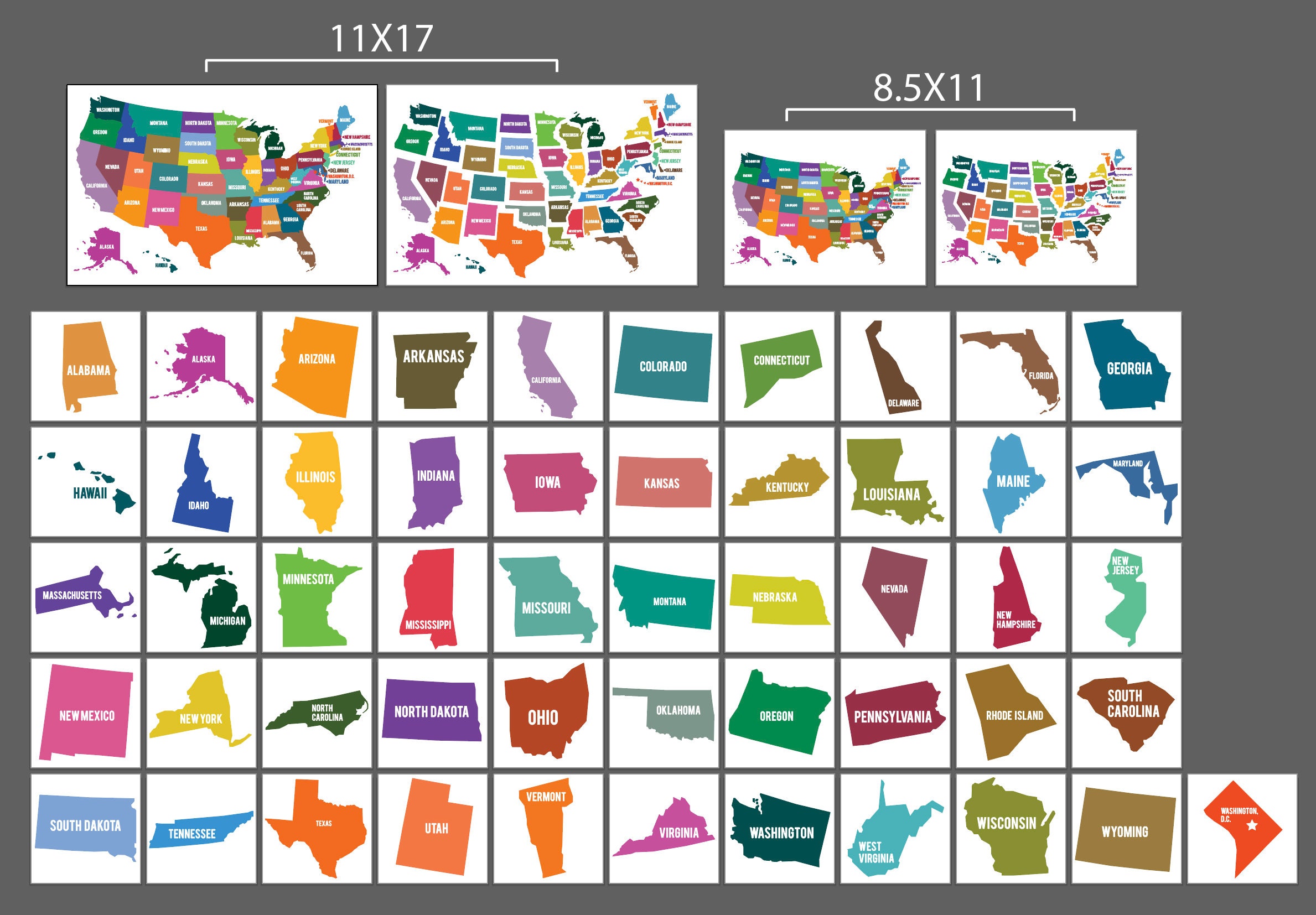 Bright Colors USA Map Clip Art - United States of America- Instant ...