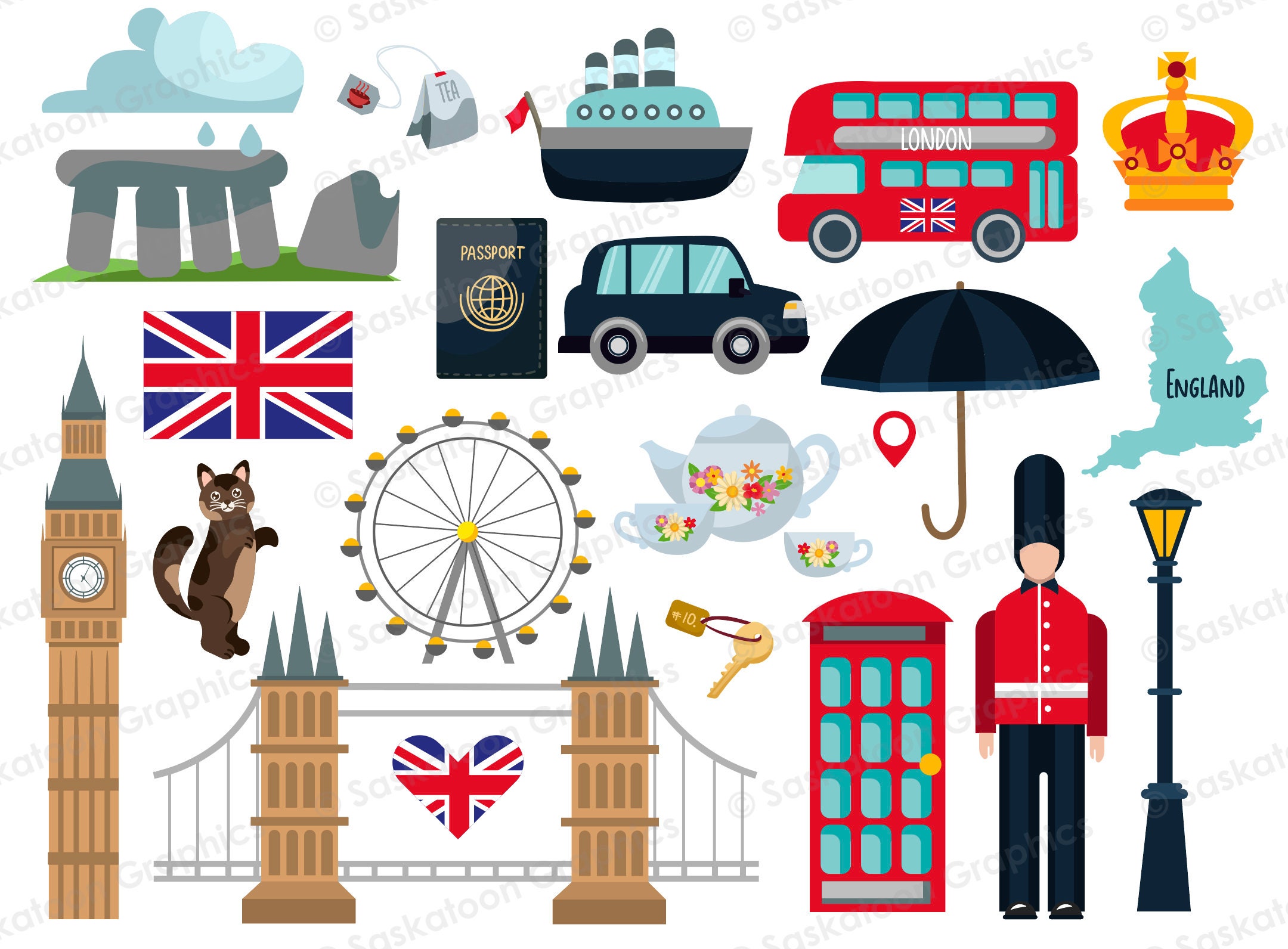 London Travel Clip Art - United Kingdom Flag - Europe Continent - World ...