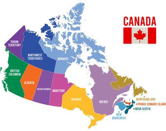 Canada Map Red & White Flag Clip Art North America Instant Download ...