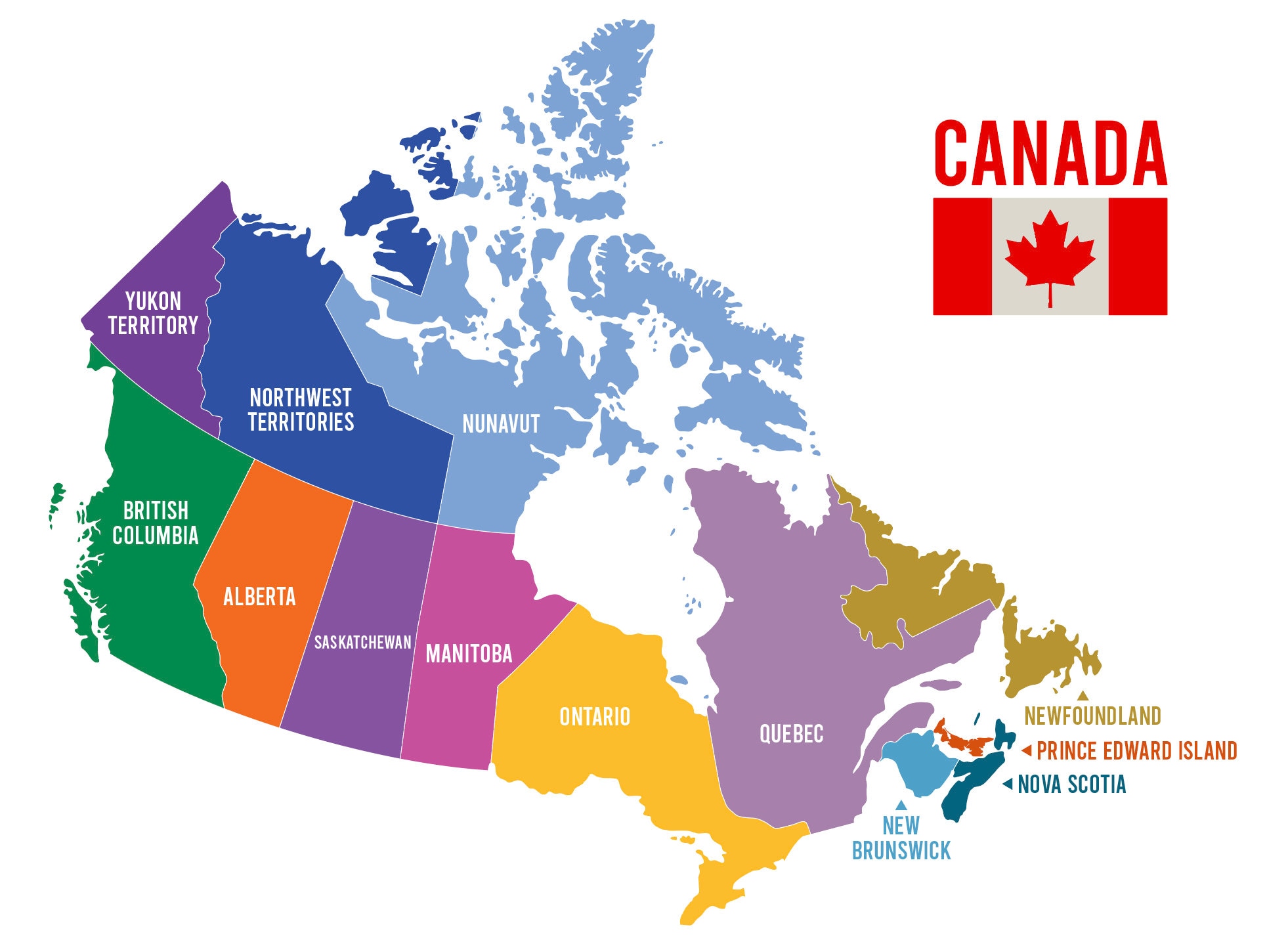 Canada Bright Colors Map Clip Art - North America - Instant Download ...