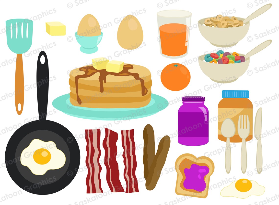 Breakfast Foods Clip Art Set - Instant Download File - Digital Graphics ...