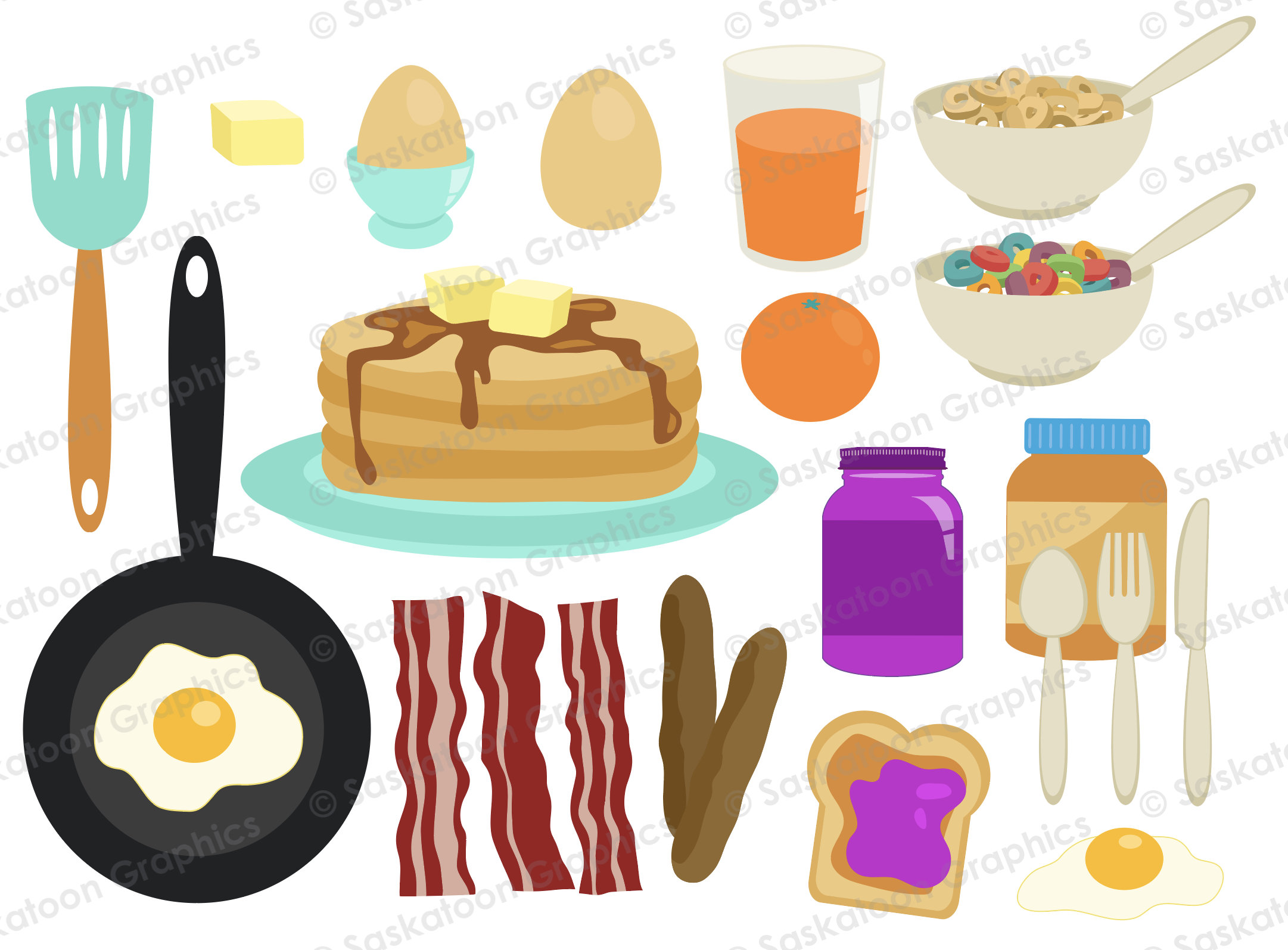 Breakfast Foods Clip Art Set Instant Download File Digital Graphics ...