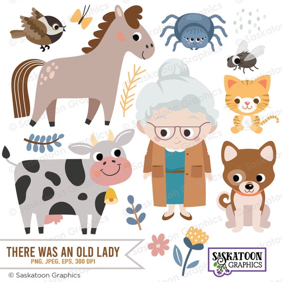 There Was an Old Lady Who Swallowed a Fly Clipart Instant - Etsy