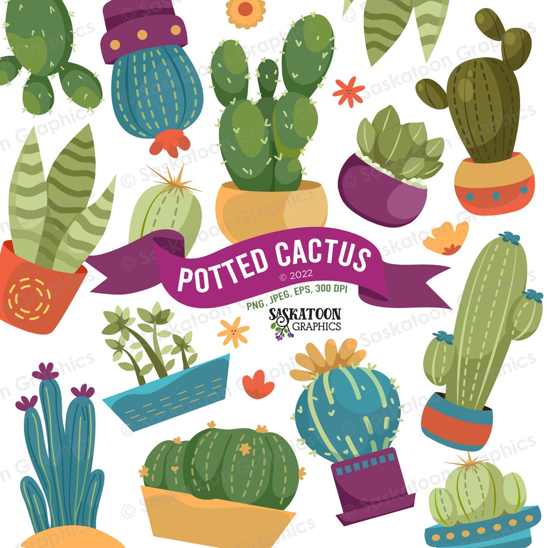 Potted Cactus Clip Art - Instant Download File - Digital Graphics ...