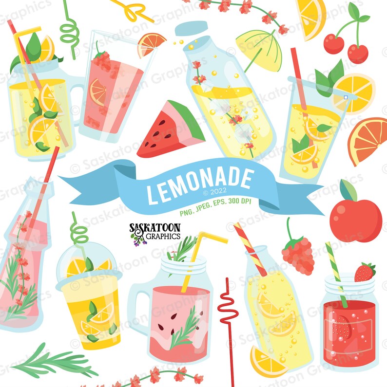 Strawberry Lemonade Clip Art Set - Instant Download File - Digital ...