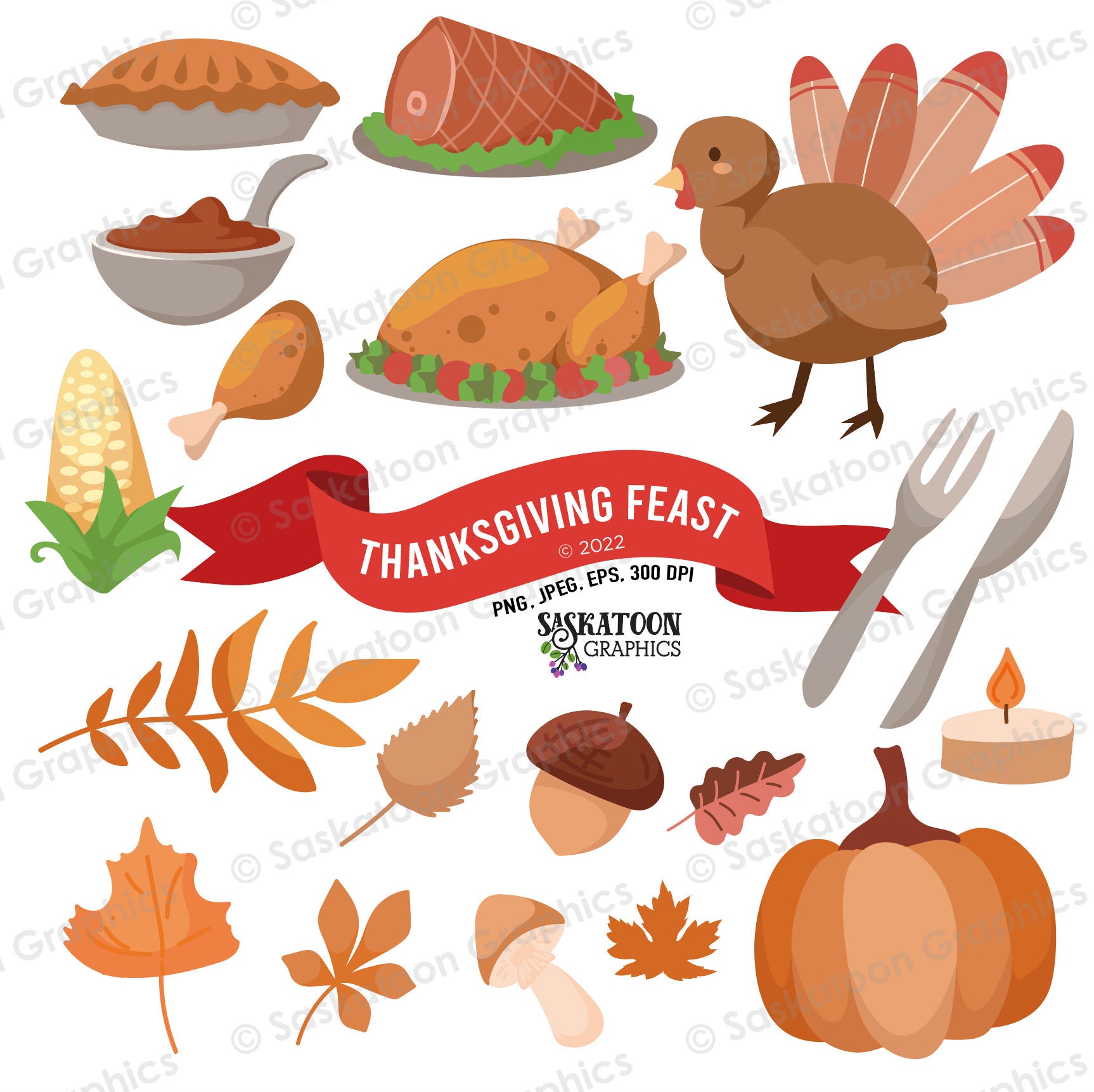 Thanksgiving Feast Dinner Clip Art - Playground - Instant Download File ...
