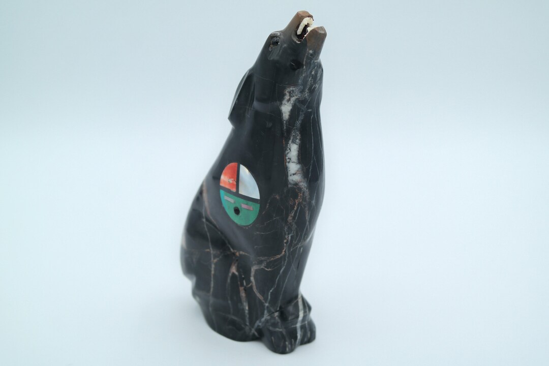 Brown and Black Jasper Wolf Carving With Sunface Inlay - Etsy