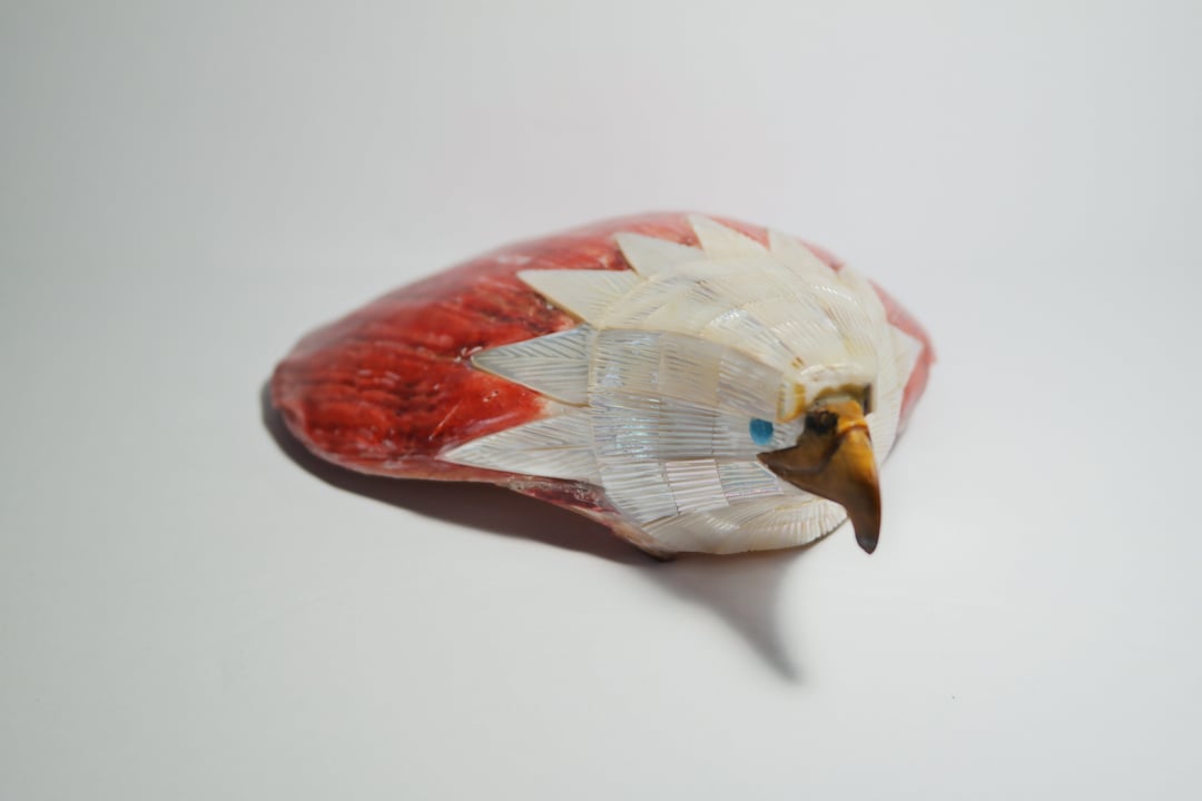 Red Spiny Oyster Shell With Eagle Head Carving - Etsy
