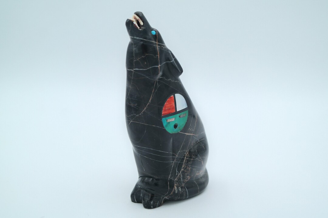 Black Jasper Wolf Carving With Sunface Inlay - Etsy