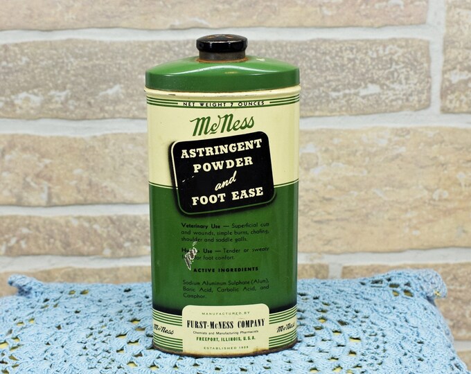 Vintage Mcness Astringent Powder Tin, Green and Yellow Men's Foot Ease ...