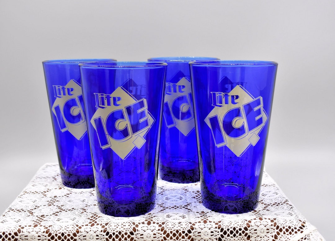Cobalt Blue Vintage Miller Lite Ice Beer Glass Set of 4 - Etsy