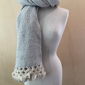 Mexican Rebozo San Juan Chamula Chiapas Chalina Wool Lana White Light Blue Blanco Azul Bajo Warm ...