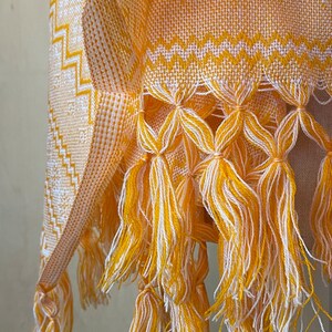 Mexican Rebozo Chamula Chiapas Chalina Yellow White Amarillo Blanco Geometric Handwoven Wrap ...
