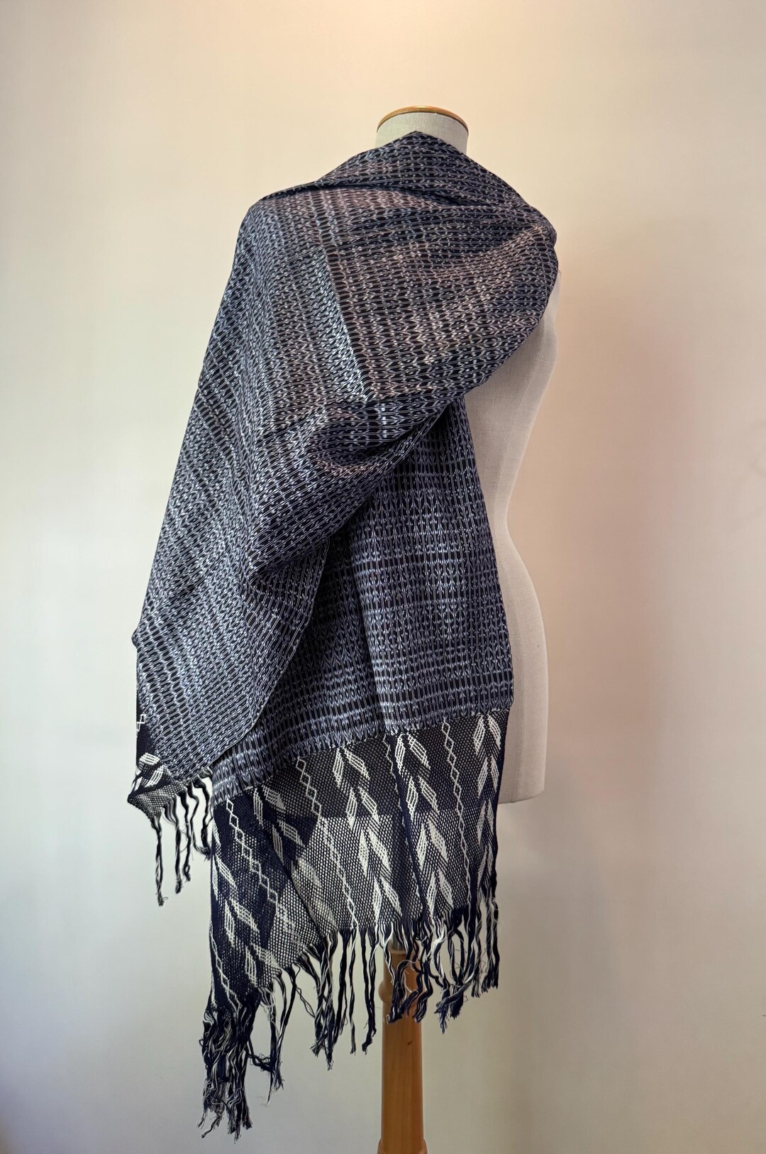 Mexican Rebozo Tenancingo Venado Blue White Azul Blanco Cotton Mexicano ...