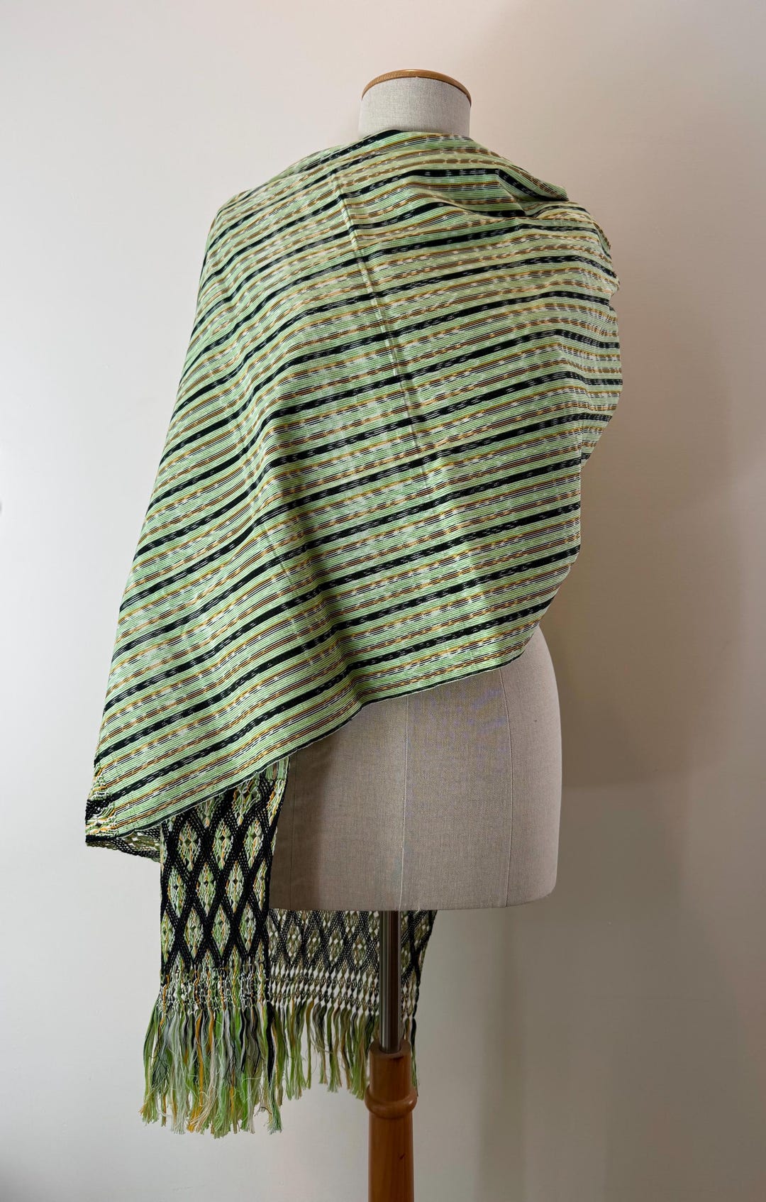 Handwoven Mexican Rebozo: Tenancingo Cotton Shawl Mint Green Black ...