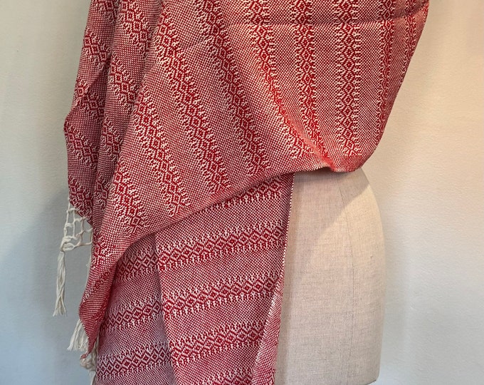 Mexican Rebozo Algodon Labrado Red Natural White Shawl Wrap Runner Baby ...