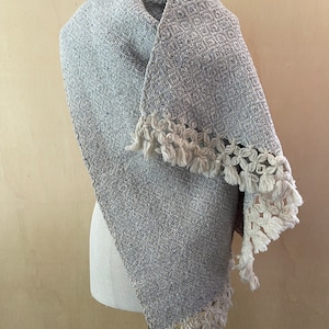 Mexican Rebozo San Juan Chamula Chiapas Chalina Wool Lana White Light Blue Blanco Azul Bajo Warm ...