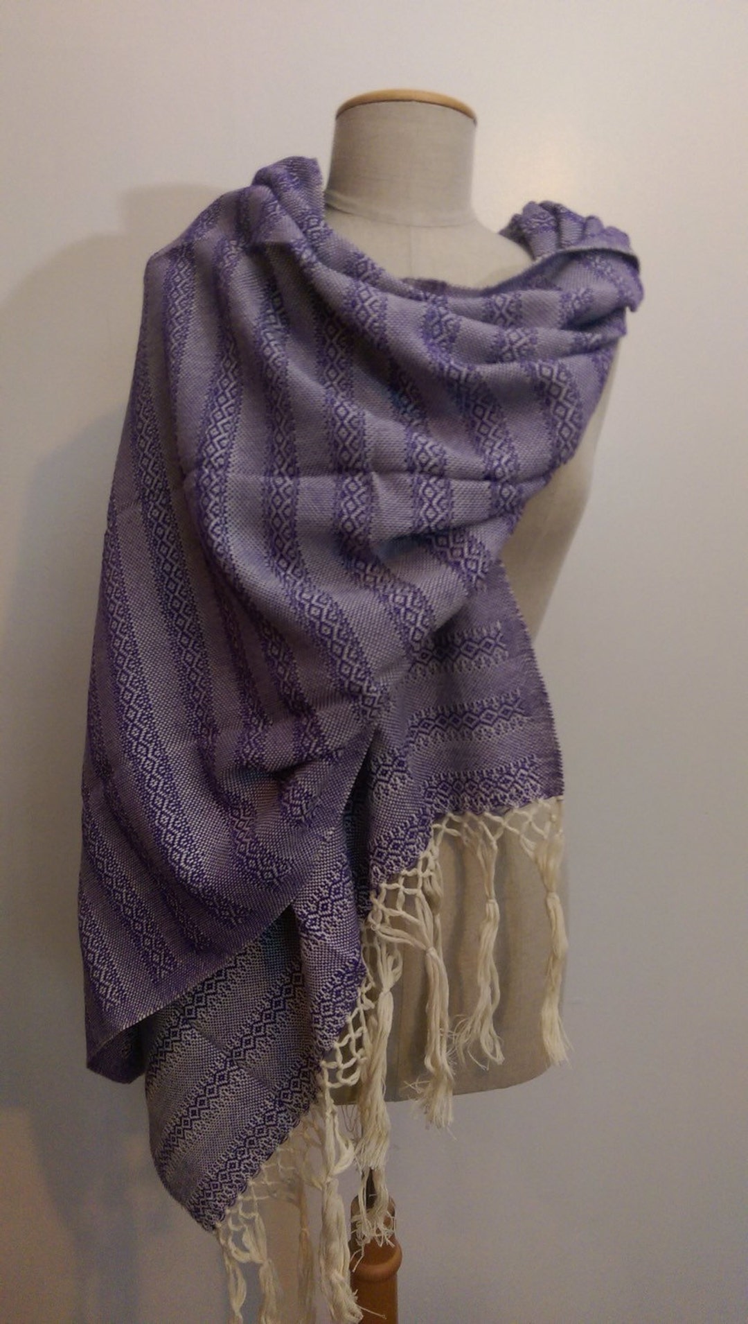 Mexican Rebozo Labrado Purple Natural White Cotton Morado - Etsy