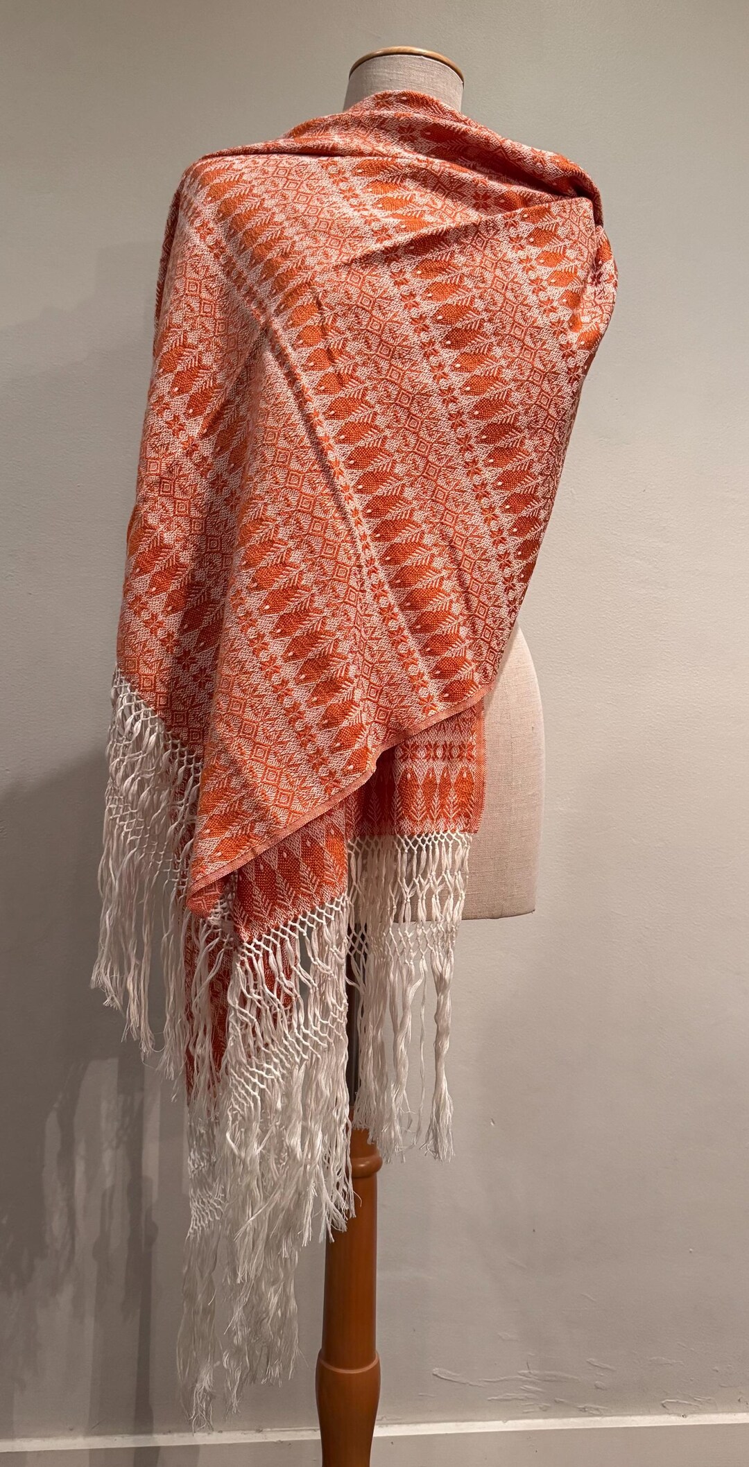 Mexican Rebozo Patzcuaro Peach White Fish Durazno Blanco Pescado ...