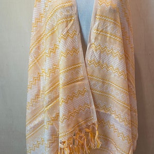 Mexican Rebozo Chamula Chiapas Chalina Yellow White Amarillo Blanco Geometric Handwoven Wrap ...