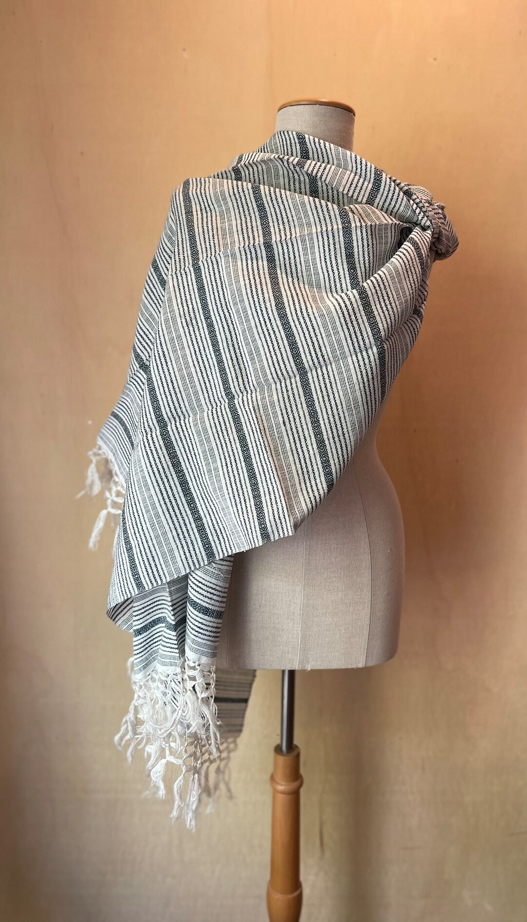 Mexican Rebozo Hilo White Green Geometric Pattern Blanco Verde ...