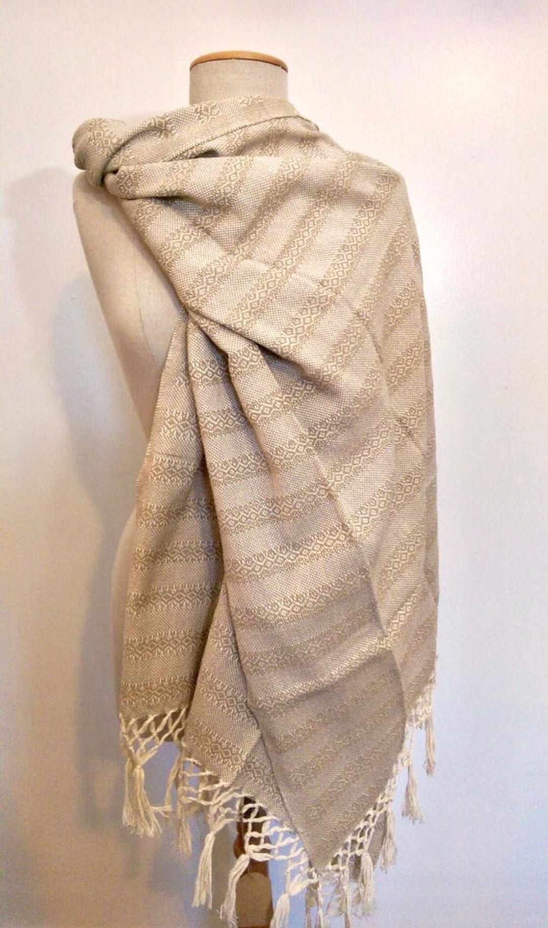 Mexican Rebozo Algodon Labrado Cotton Beige Natural White Shawl Wrap ...