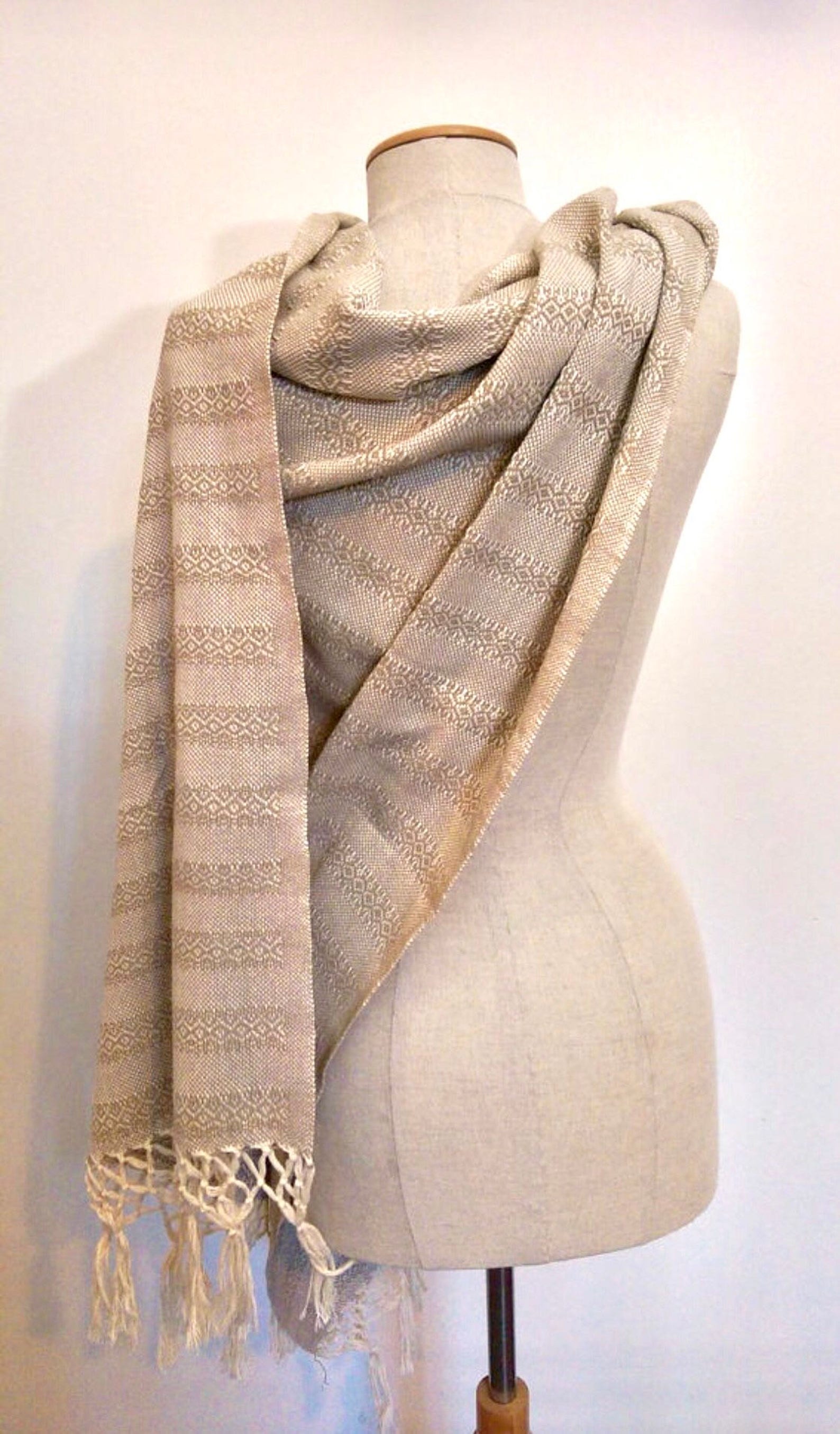 Mexican Rebozo Algodon Labrado Cotton Beige Natural White - Etsy