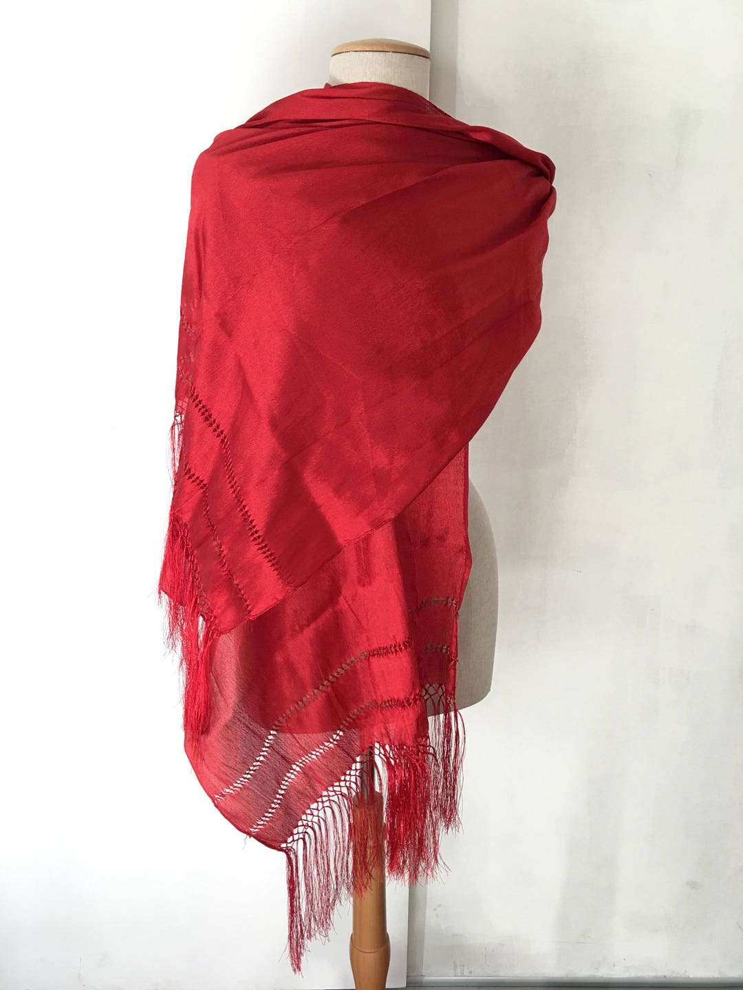 Mexican Rebozo Chalina Medium Red Rojo Mediano Seda Silk Texture ...