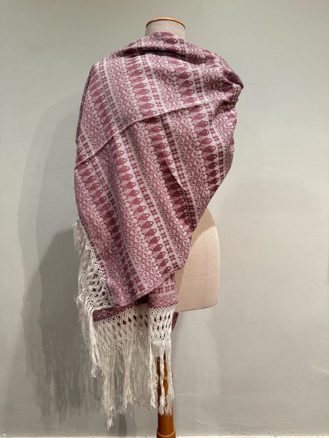 Mexican Rebozo Michoacan Mauve Pink White Fish Rosa Blanco Pescado ...