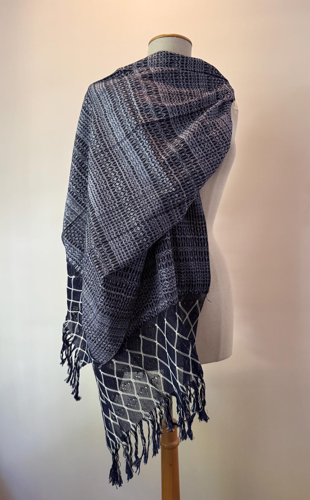 Mexican Rebozo Tenancingo Venado Blue White Azul Blanco Cotton Mexicano ...