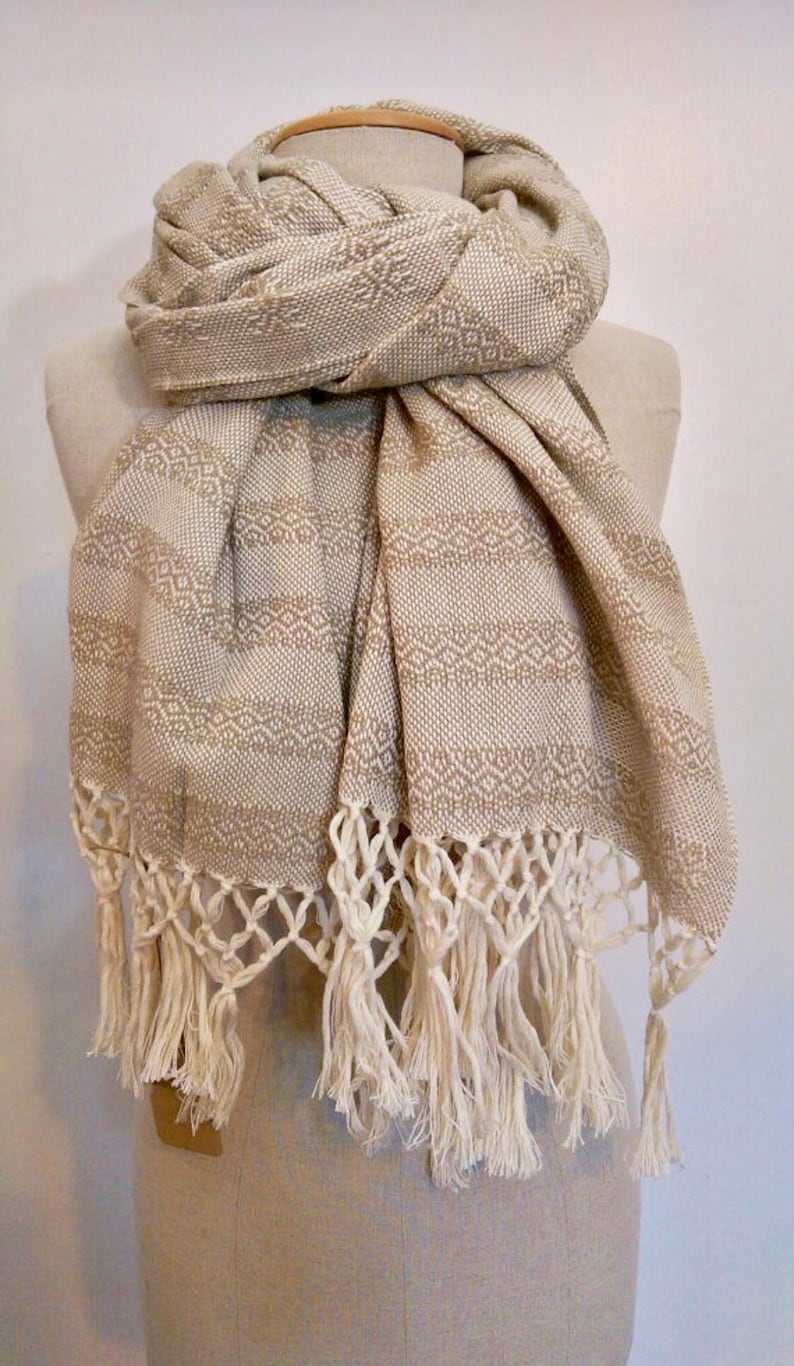 Mexican Rebozo Algodon Labrado Cotton Beige Natural White - Etsy
