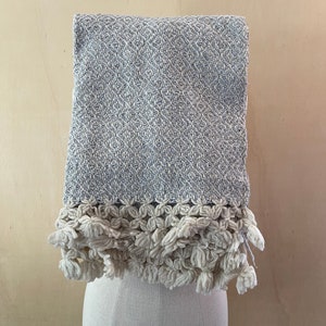 Mexican Rebozo San Juan Chamula Chiapas Chalina Wool Lana White Light Blue Blanco Azul Bajo Warm ...