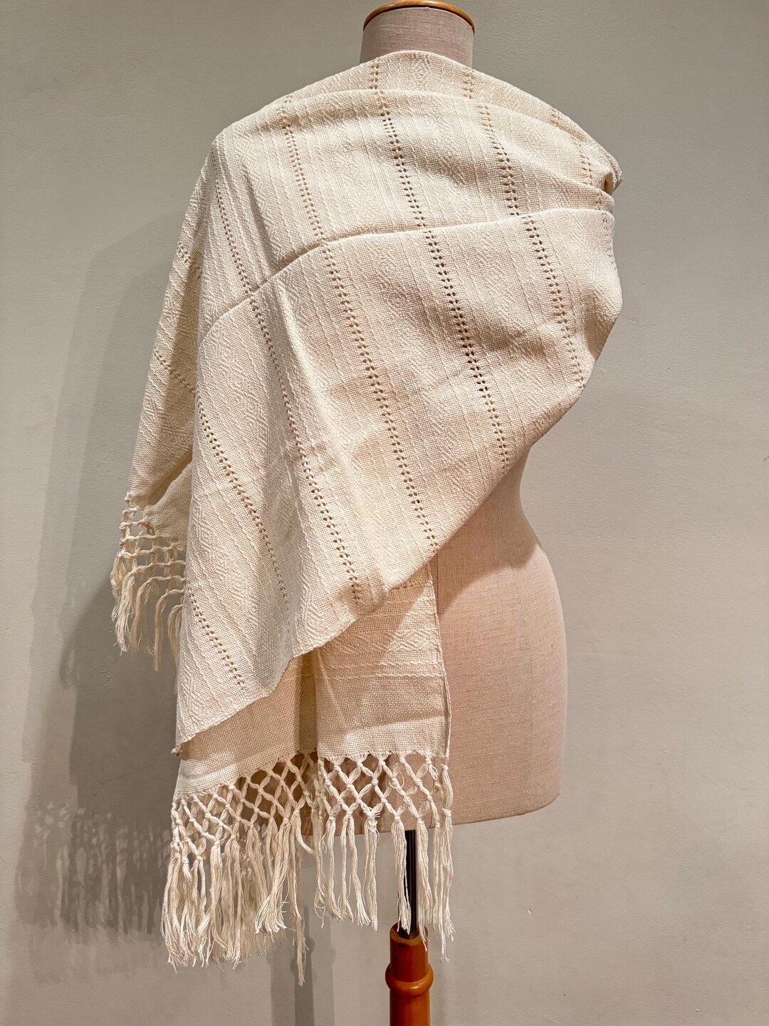 Mexican Rebozo Michoacan Natural White Blanco Crudo Deshilado Purepecha ...