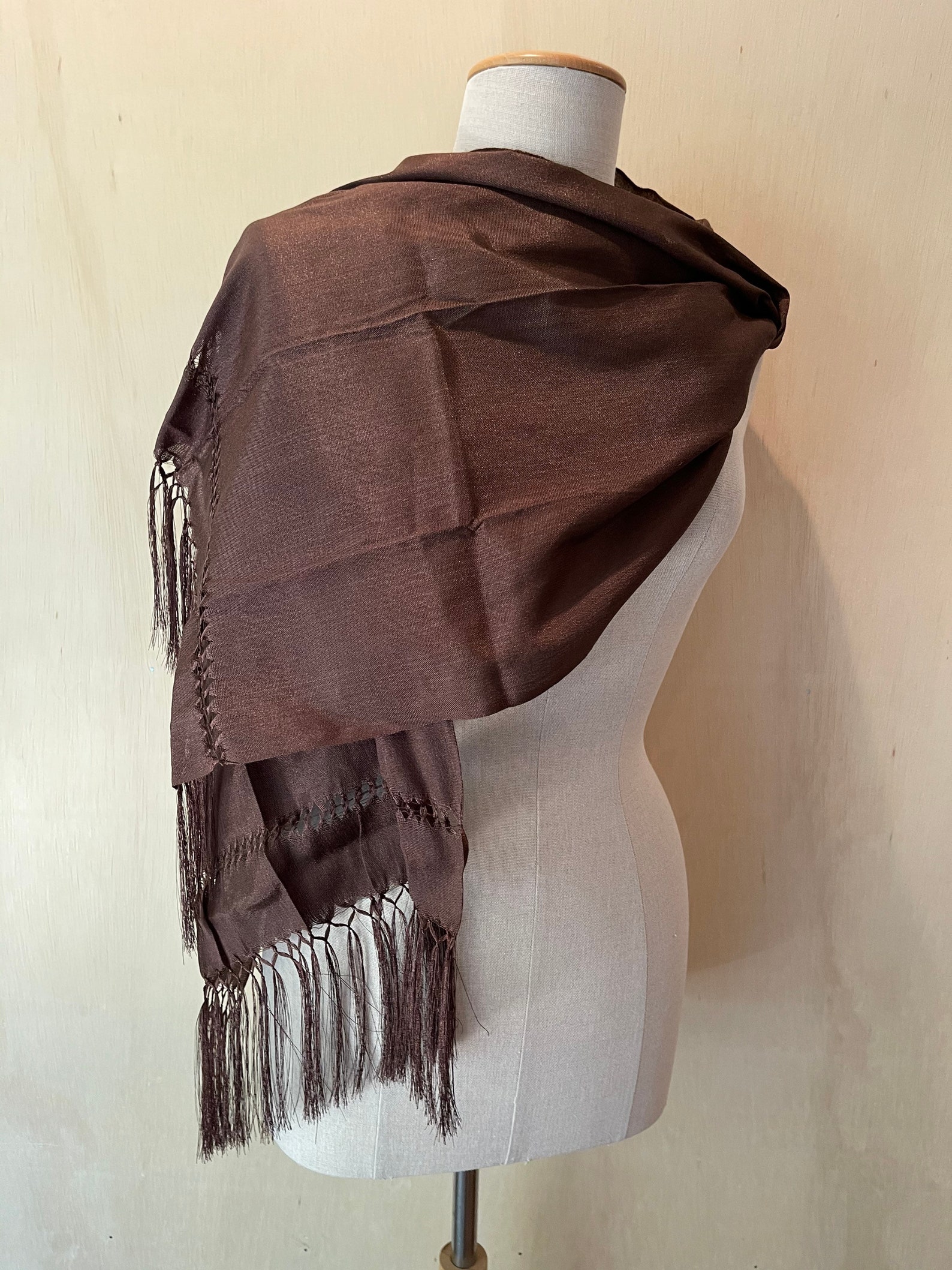 Mexican Rebozo Chalina Small Brown Handwoven Shawl Wrap Runner Ikat - Etsy