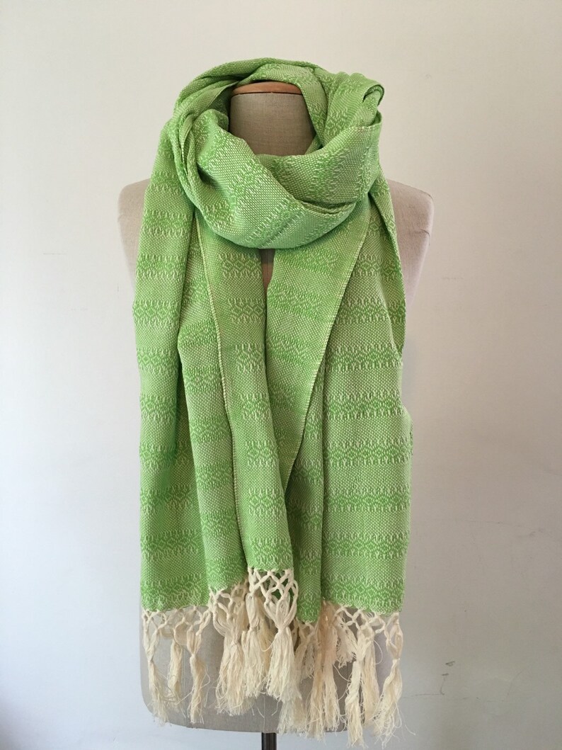 Mexican Rebozo Algodon Cotton Labrado Lime Green Natural White | Etsy