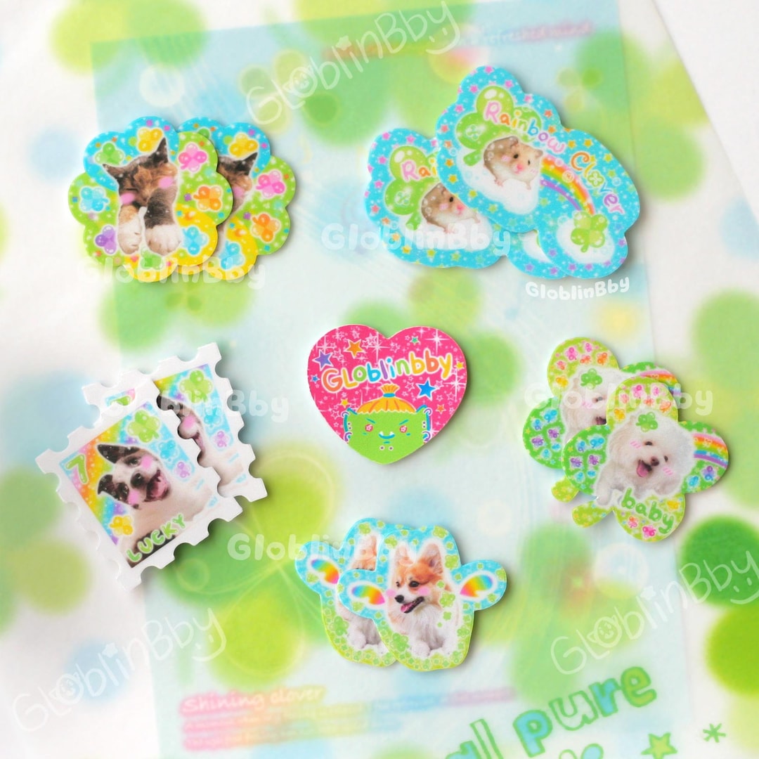 Mini Animal Clover Sticker Flakes Heisei Retro Tiny Y2K Stickers Cat ...