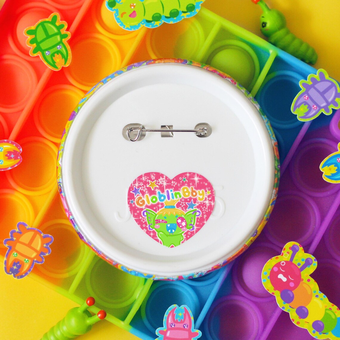 Rainbow Bugs Button Kidcore Pin Large Badge I Love Bugs Colorful Kawaii ...