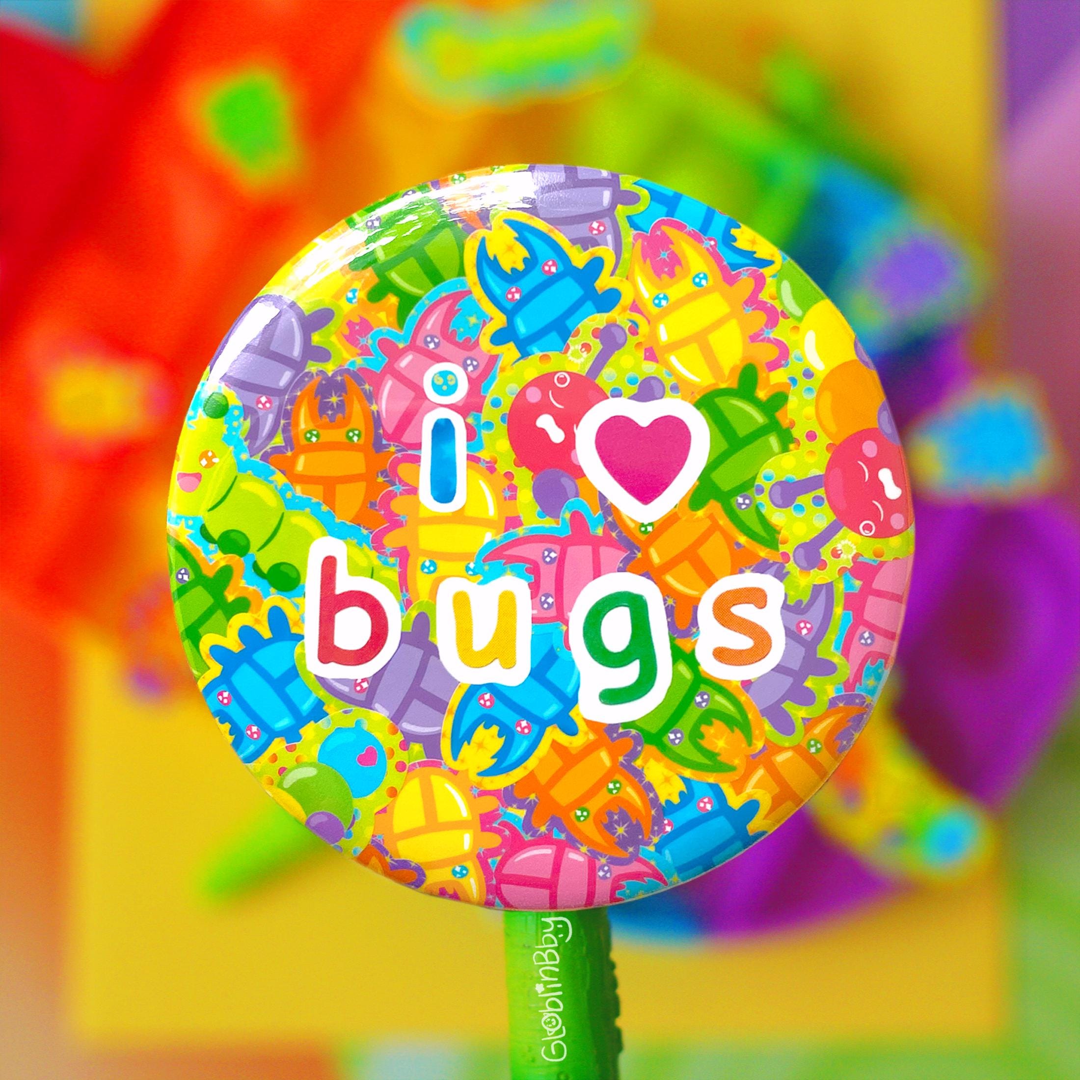 Rainbow Bugs Button Kidcore Pin Large Badge I Love Bugs Colorful Kawaii ...