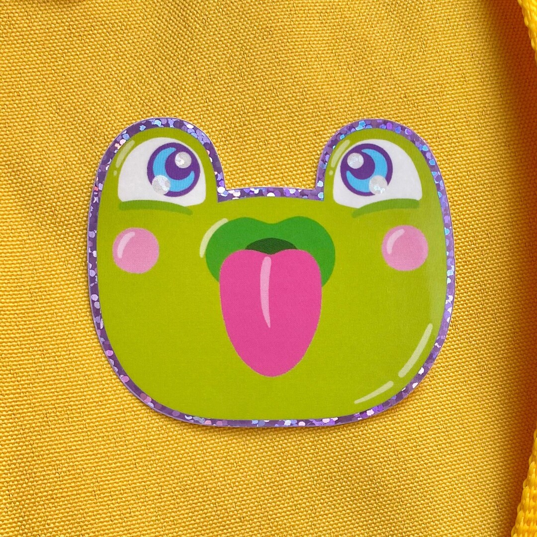 Frog Sticker Froggy Sticker Sticking Out Tongue Head Glitter Border - Etsy