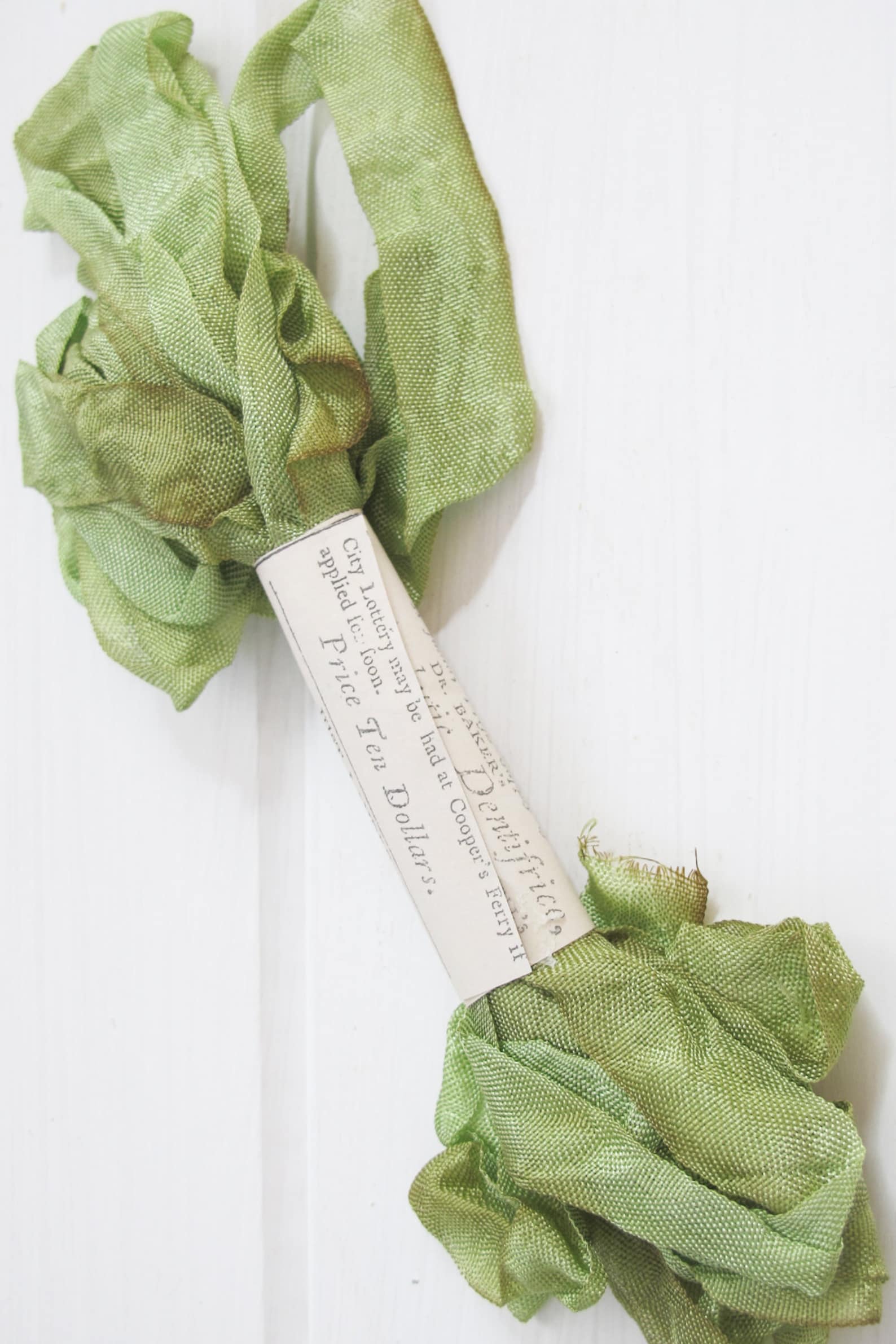 GREEN silk ribbon distressed ribbon hand dyed silk ribbon | Etsy