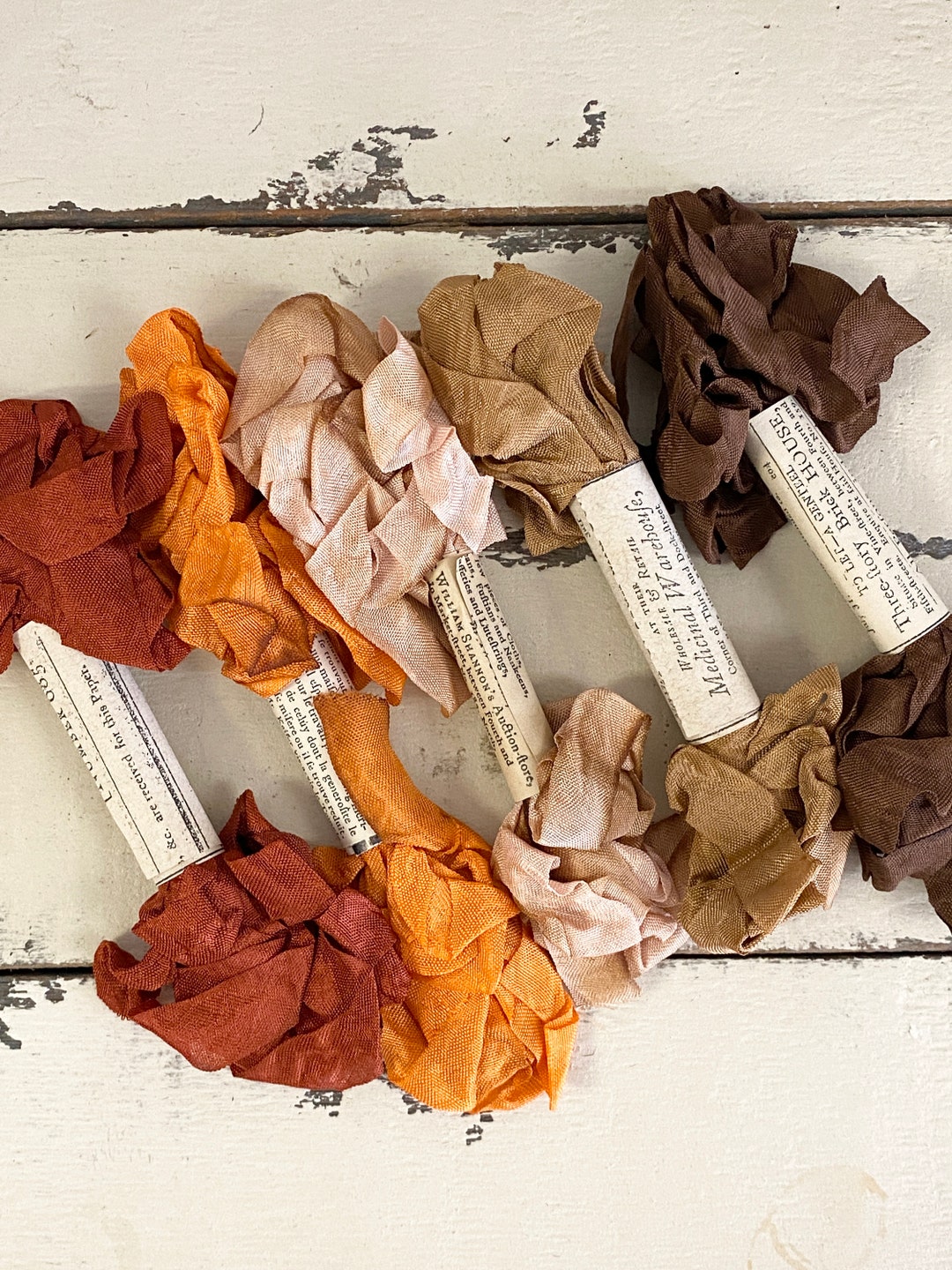 Silk Ribbon Bundle 5, Distressed Ribbon, Hand Dyed Silk Ribbon ...