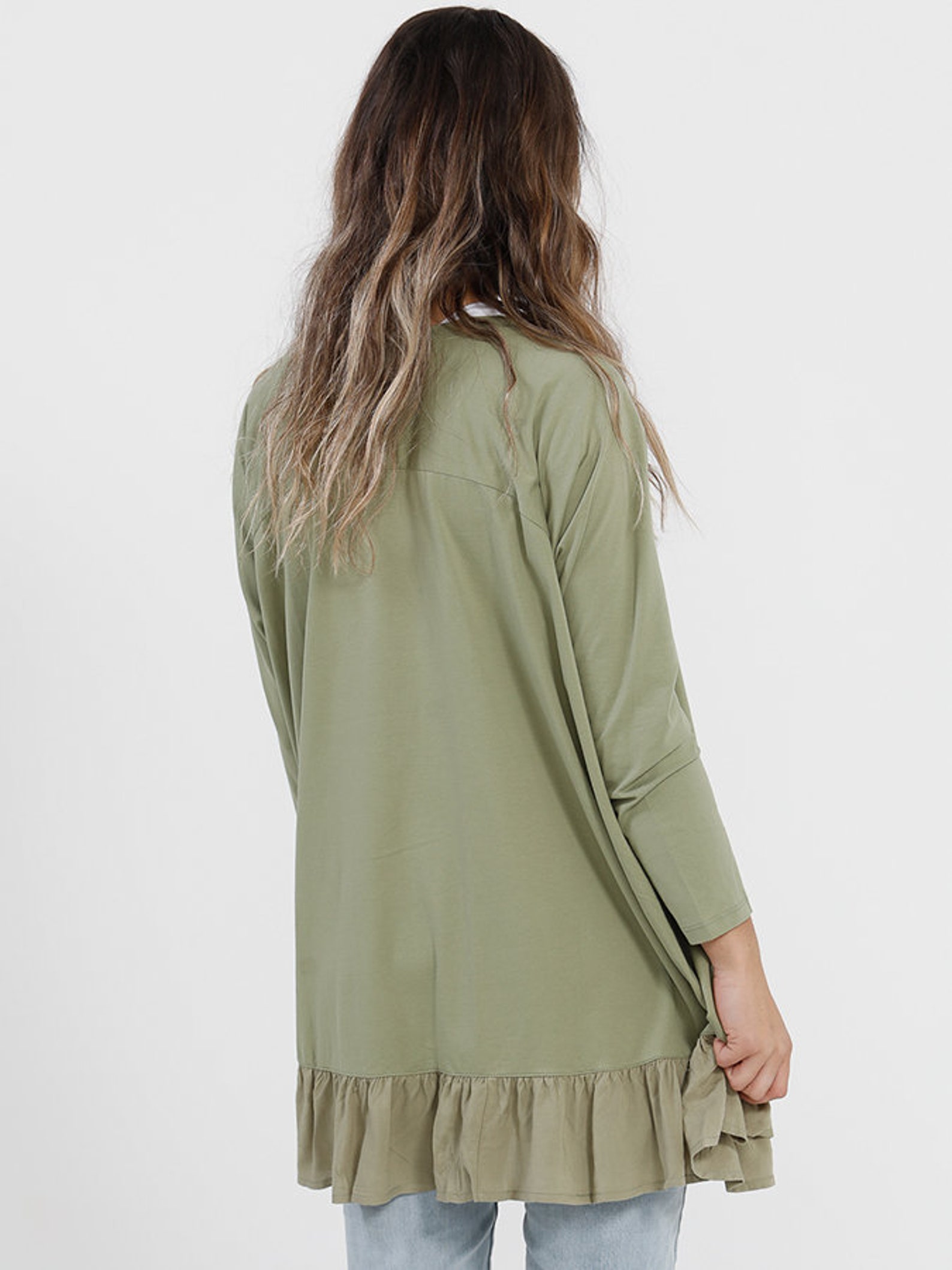 GREEN Ruffle Edged Top. Ladies Casual Top. Ruffles Long - Etsy