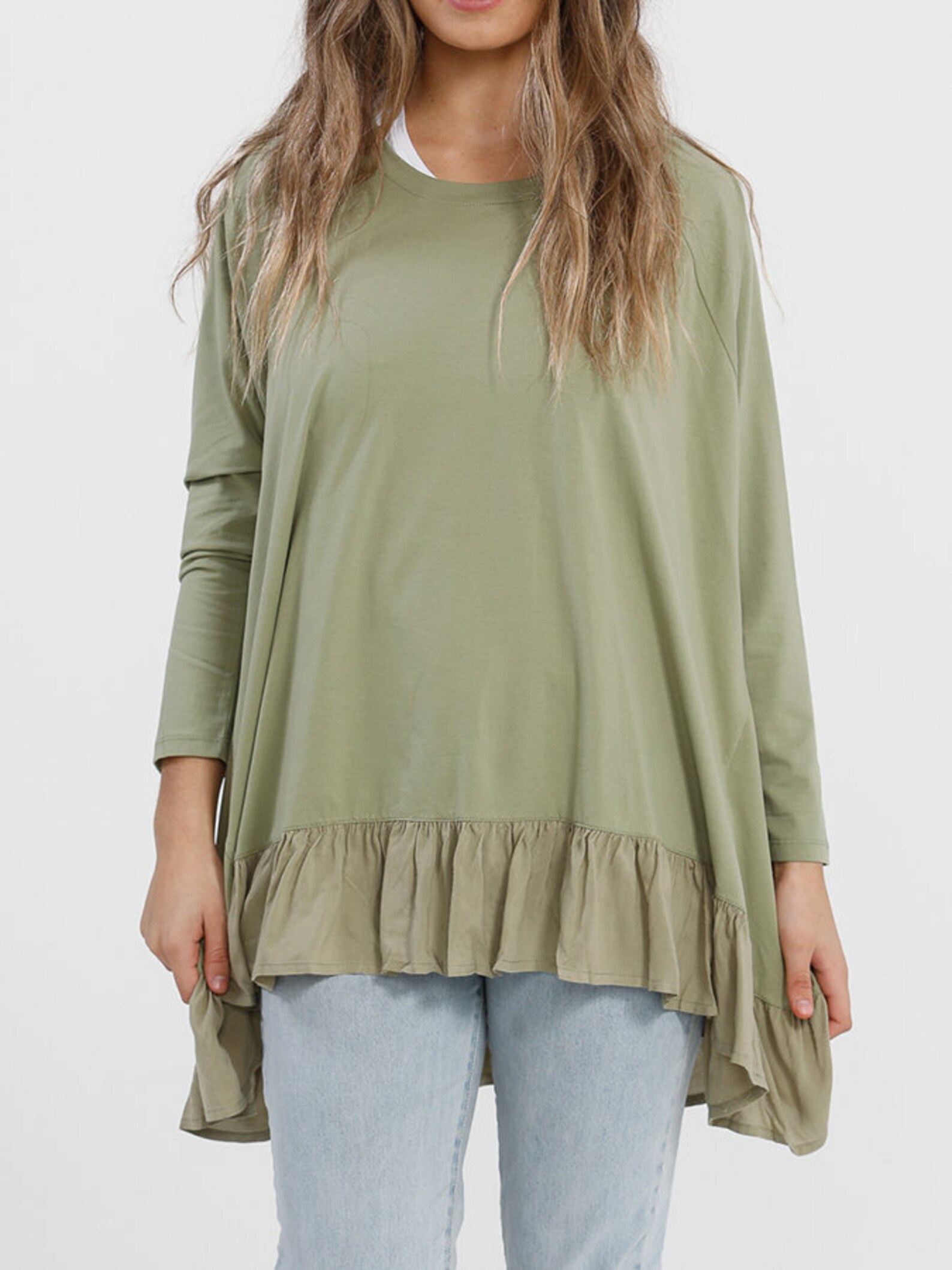 GREEN Ruffle Edged Top. Ladies Casual Top. Ruffles Long - Etsy