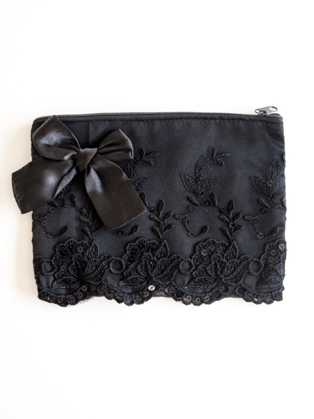 Black Satin and Lace Purse. Black Lace Zip Purse. Lace and Satin Bag ...