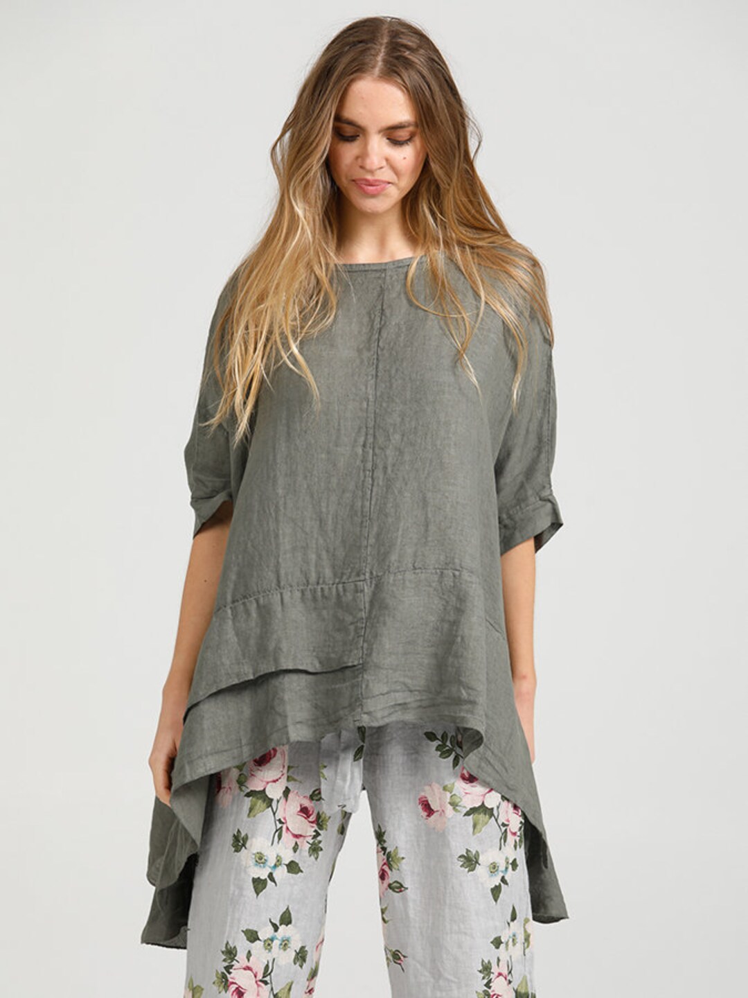 Olive Green Sorrento Top, Green Pure Linen Top, Pure Linen Clothing ...