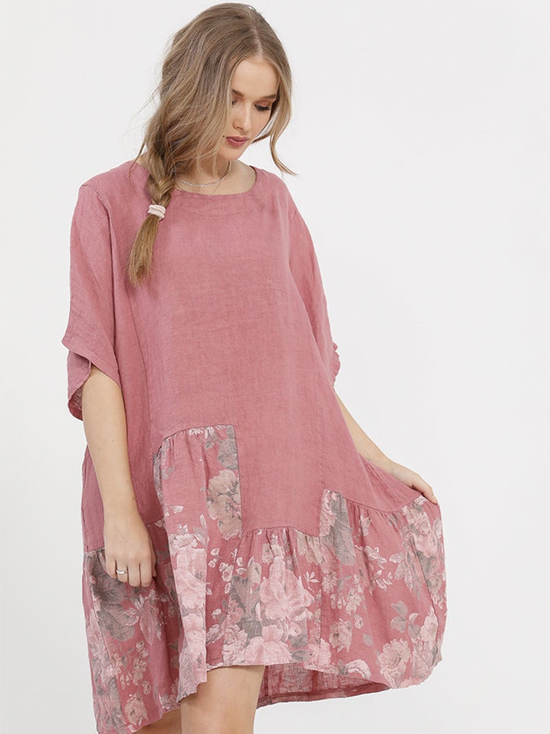 RASPBERRY Fleur Dress Pure Linen Dress Loose Fit Style - Etsy