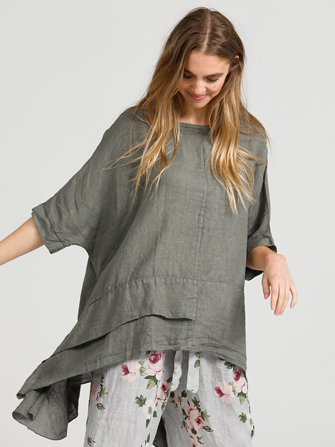 Olive Green Sorrento Top Green Pure Linen Top Pure Linen - Etsy